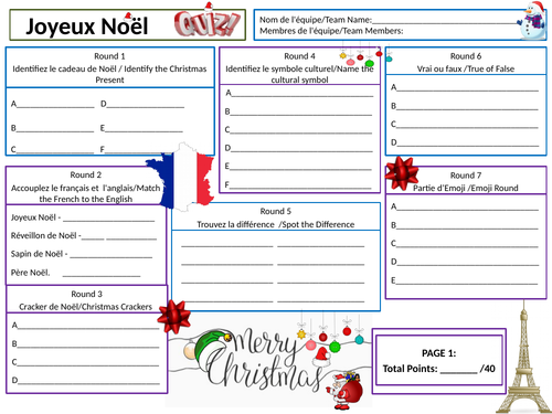 French MFL Christmas Quiz | Teaching Resources