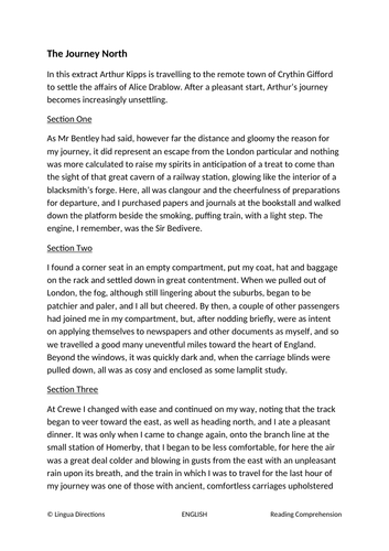 THE WOMAN IN BLACK. THE JOURNEY NORTH. READING COMPREHENSION. WITH ...