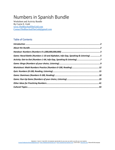 Numbers Bundle: Spanish | Teaching Resources
