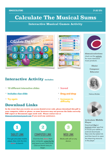 Calculate The Music Sums US Version Interactive Game | Teaching Resources