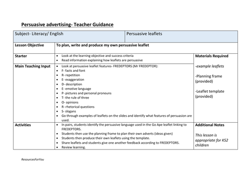English- Persuasive leaflets KS2 | Teaching Resources