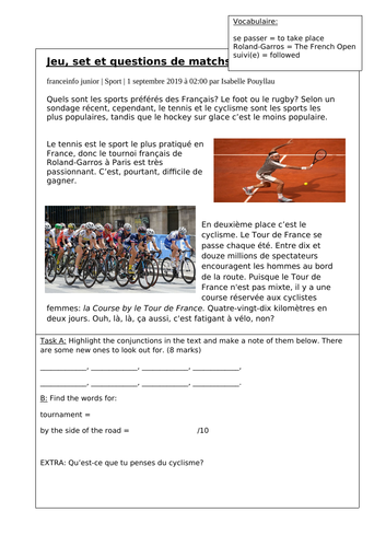 French Sports and Conjunctions/Connectives | Teaching Resources
