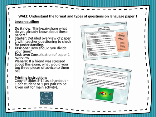 Cambridge IGCSE 0500 - Overview of Language Paper 1 | Teaching Resources