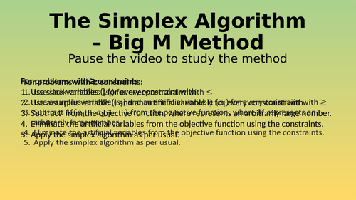 Big M Method for Simplex Algorithm (PowerPoint) | Teaching Resources Big M Method for Simplex Algorithm (PowerPoint) | Teaching Resources