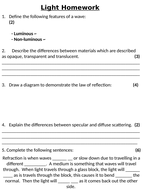 KS3 ~ Year 7 ~ Light Homework by SWiftScience | Teaching Resources