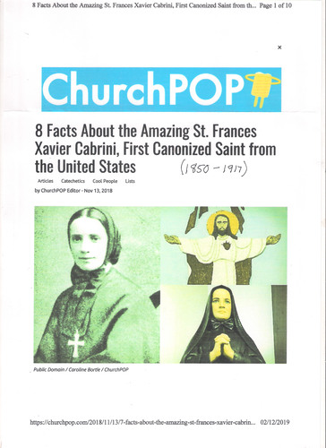 St Frances Xavier Cabrini (1850-19170 First canonized saint from the ...