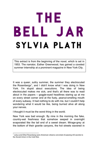 The Bell Jar: Extract & Questions (AQA GCSE) | Teaching Resources