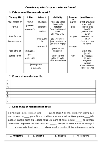 French Health & Fitness speaking & translation game: comment rester en ...