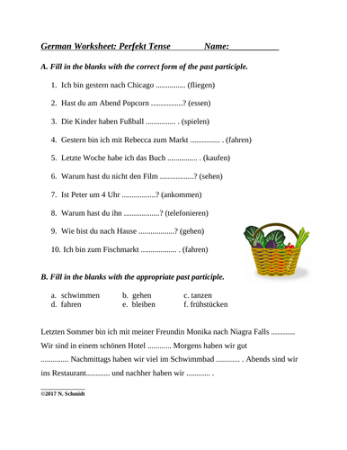 German Worksheet on Present Perfect: Perfekt (Regular and Irregular ...
