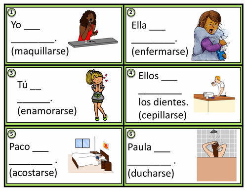 Spanish Reflexive Verbs Task Cards: 24 Verbos Reflexivos (Daily ...