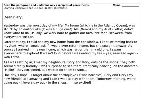 Identifying and using Parenthesis KS2 | Teaching Resources