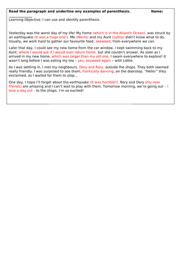 Identifying and using Parenthesis KS2 | Teaching Resources