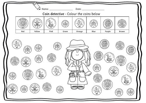 Reception/Year 1 Autumn term UK coin value - 10 beginners worksheets ...