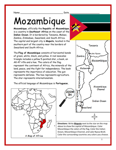 MOZAMBIQUE - Introductory Geography Worksheet | Teaching Resources