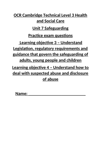 Unit 7 Safeguarding LO3 & LO4 Practice exam questions and answers ...