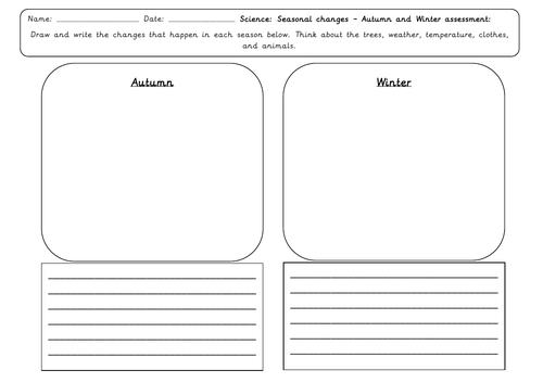 Year 1 Science Assessment - Seasonal changes Autumn and Winter ...