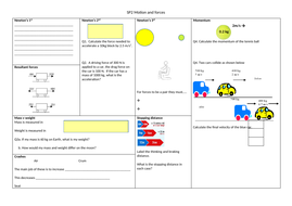 SP2 Motion and Forces - Revision mat | Teaching Resources