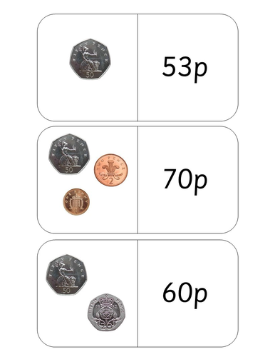 Reception / Year 1 Dominoes adding money: matching coins card game ...
