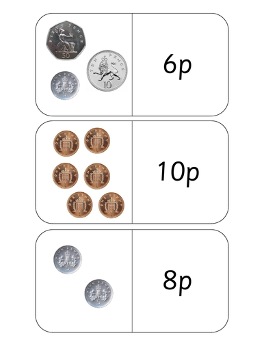 Reception / Year 1 Dominoes adding money: matching coins card game ...