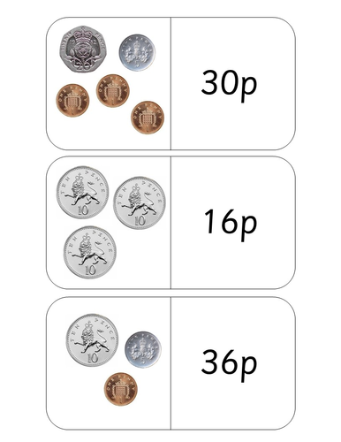 Reception / Year 1 Dominoes adding money: matching coins card game ...
