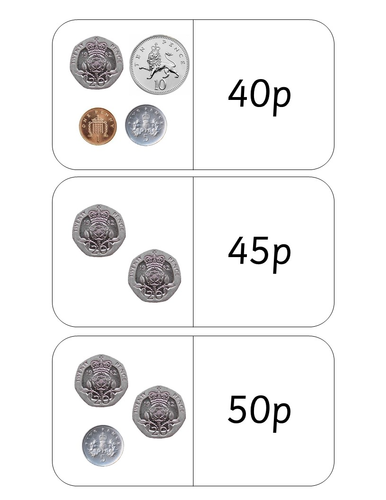 Reception / Year 1 Dominoes adding money: matching coins card game ...