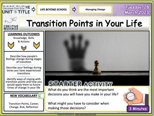 Transition Points in your Life | Teaching Resources