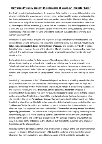 An Inspector Calls Essay Level 9 Eva Smith | Teaching Resources
