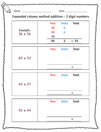 Year 3 / Year 4 Expanded column method - 2-digits and 3-digits with ...