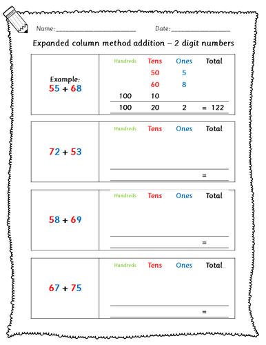 Year 3 / Year 4 Maths: Expanded column method - 2-digits and 3-digits ...