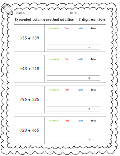 Year 3 / Year 4 Maths: Expanded column method - 2-digits and 3-digits ...