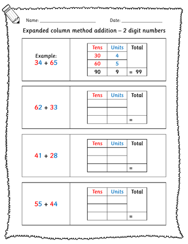 Year 3 / Year 4 Expanded column method - 2-digits and 3-digits with ...