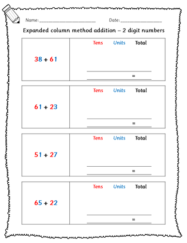 Year 3 / Year 4 Expanded column method - 2-digits and 3-digits with ...