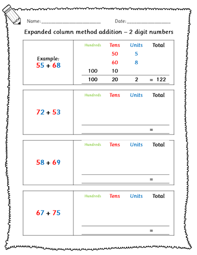 Year 3 / Year 4 Expanded column method - 2-digits and 3-digits with ...