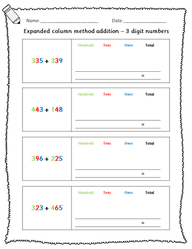 Year 3 / Year 4 Maths: Expanded column method - 2-digits and 3-digits ...