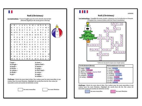 Noel/ Christmas- Word search and Crossword- KS3 French | Teaching Resources