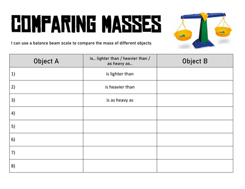 Comparing Masses Practical Worksheet | Teaching Resources Comparing Masses Practical Worksheet | Teaching Resources
