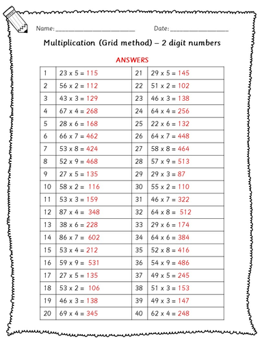 Year 3 / Year 4 Maths: Grid method multiplication - 2 digit and 3 digit ...