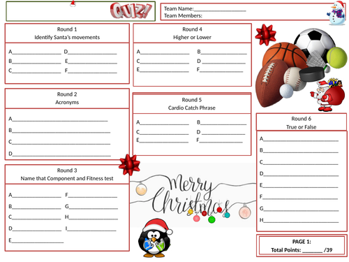 GCSE PE Christmas Quiz | Teaching Resources