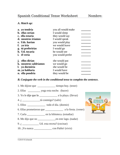 Spanish Conditional Tense Worksheet: Condicional (25 Questions) | Teaching Resources