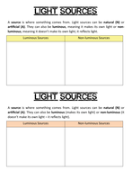 Sources of Light Practical Worksheet | Teaching Resources