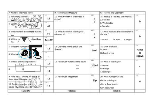 Maths quiz Year 1 | Teaching Resources