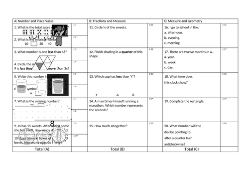 Maths quiz Year 1 | Teaching Resources