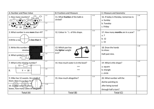 Maths quiz Year 1 | Teaching Resources