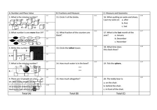 Maths quiz Year 1 | Teaching Resources