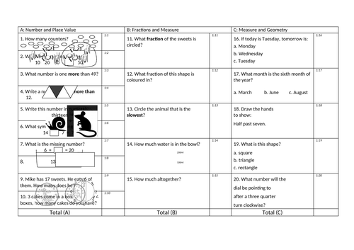 Maths quiz Year 1 | Teaching Resources