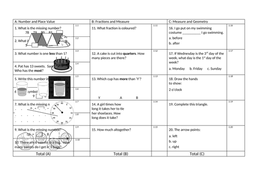 Maths quiz Year 1 | Teaching Resources