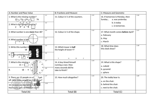 Maths quiz Year 1 | Teaching Resources