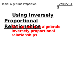 Algebraic Proportion: Using Inversely Proportional Relationships ...
