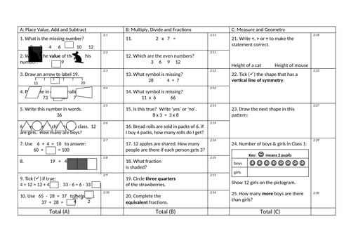 Maths quiz Year 2 | Teaching Resources