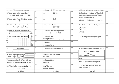 Maths quiz year 3 | Teaching Resources